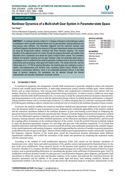 pdf nonlinear dynamics of a multi shaft gear system in parameter