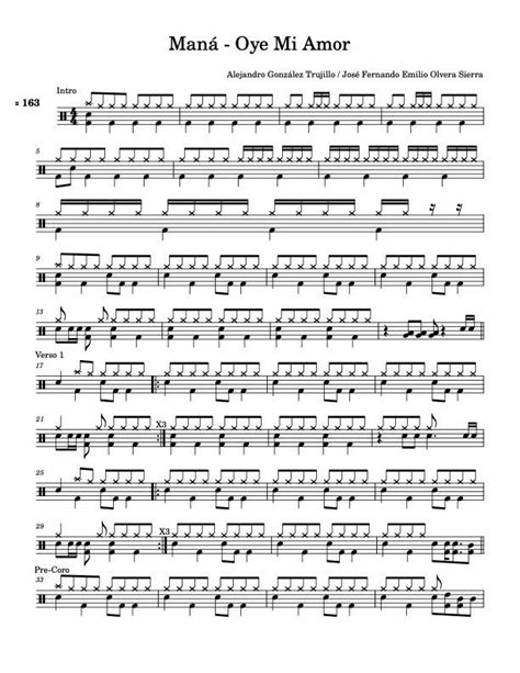Oye Mi Amor Maná Drum Sheet Music Carlos Dias Aidos