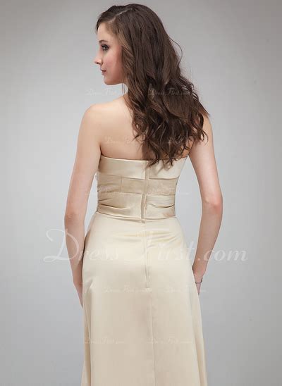 Sheath Column Strapless Floor Length Satin Bridesmaid Dress DressFirst