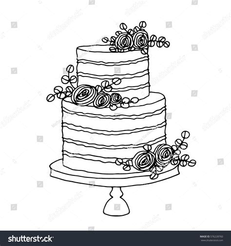 Vector Sketch Wedding Cake Floral Decoration Stock Vector 576228760