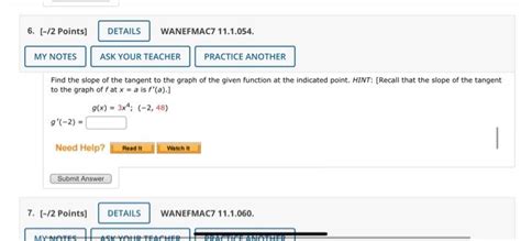 Solved Find The Slope Of The Tangent To The Graph Of The Chegg