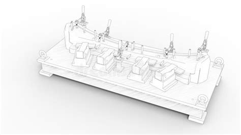 3d Rendering Hand Sketch Drawing Of A Measurement And Welding Fixture System Stock