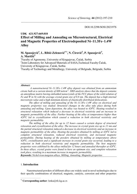 Pdf Effect Of Milling And Annealing On Microstructural Electrical