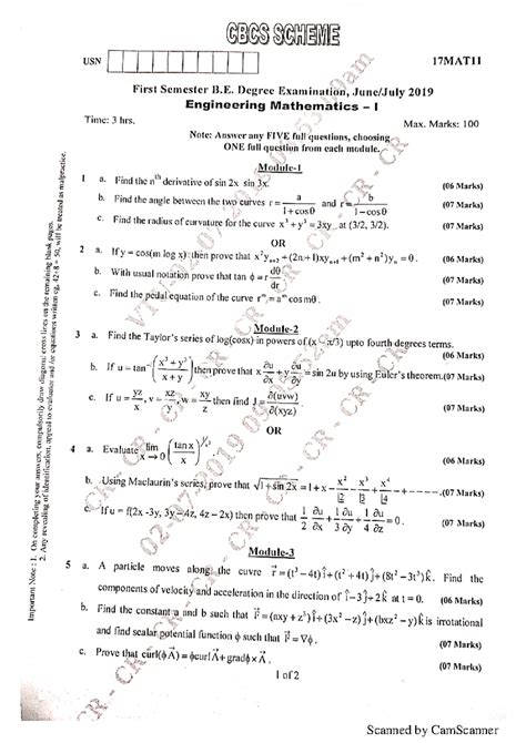 Solution To Model Qp 1 Bmats 201 Model Question Paper I With Effect From 2022 Cbcs Scheme
