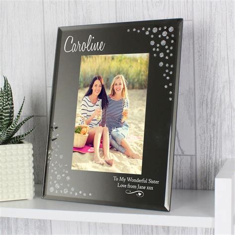 Personalised Swirls And Hearts Diamante 6x4 Glass Photo Frame For Her