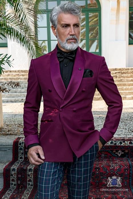 Purple Tailored Fit Double Breasted Tuxedo Shawl Collar 2793