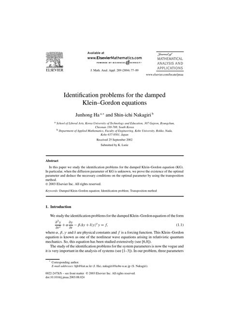 Pdf Identification Problems For The Damped Klein Gordon Equations