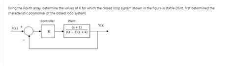 Solved Using The Routh Array Determine The Values Of K For Chegg