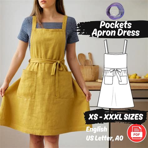 Apron Sewing Pattern Women Pinafore Dress Project Cottagecore Linen