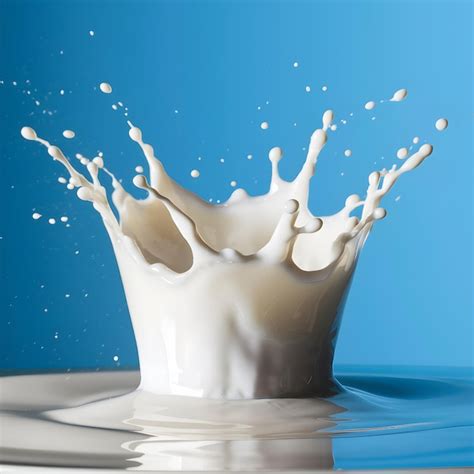Premium Photo Splashing Milk Crown Shape Blue Backdrop Freshness Captured