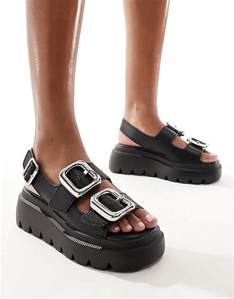 Steve Madden Transporter Czarne Sandały Z Klamrami Na Masywnej