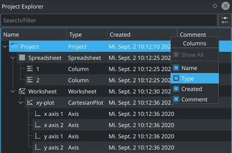 Project Explorer — Labplot Manual 212 Documentation