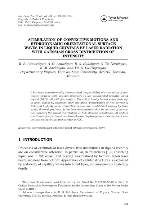 Pdf Stimulation Of Convective Motions And Hydrodynamic Orientational