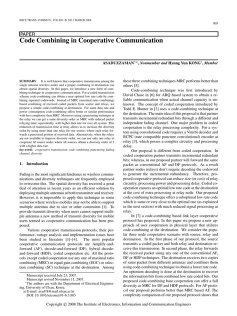 Pdf Code Combining In Cooperative Communication