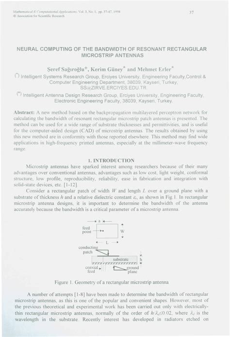 Pdf Neural Computing Of The Bandwith Of Resonant Rectangular Microstrip Antennas