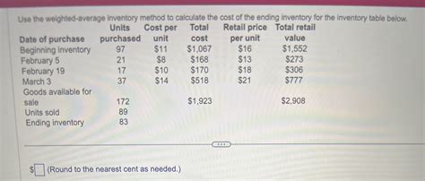 solved use the weighted average inventory method to