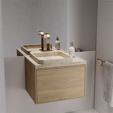 Travertine Vanity On Oak Base With Drawer Storage Elsa Home And Beauty