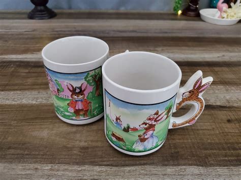 Bunny Rabbits Coffee Cups Tea Mugs Brown Bunny Rabbit Couple Etsy