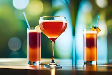Three Different Drinks Are On A Table One Of Which Is Orange Premium Ai Generated Image