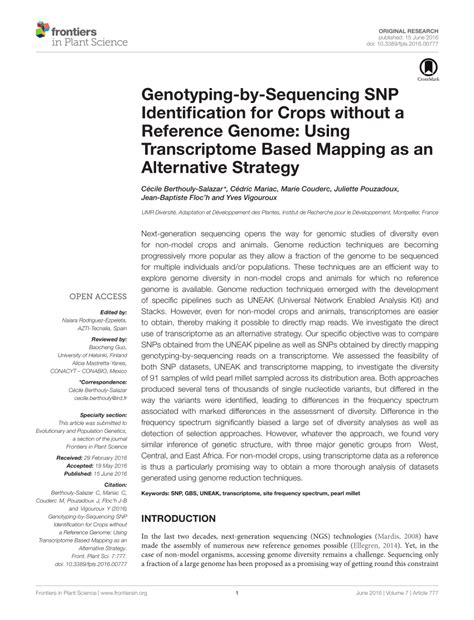 Pdf Genotyping By Sequencing Snp Identification For Crops Without A Reference Genome Using