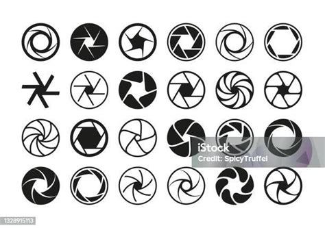카메라 조리개 렌즈 다이어프램 사진 아이콘 초점 또는 셔터 서클 로고 디지털 필름 사진 장비 최소한의 흑백 둥근 기호 벡터 사진 스튜디오 기호 세트 카메라에 대한 스톡 벡터