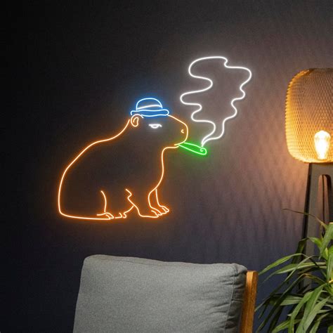 Capybara Smoking Neon Sign Smoke Capybara Led Sign Capybara Weed Led