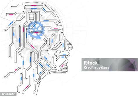 인공 지능입니다 추상적인 기하학적 인간의 머리 개요 회로 보드와 함께입니다 기술 그리고 공학 개념 배경입니다 벡터 일러스트 레이