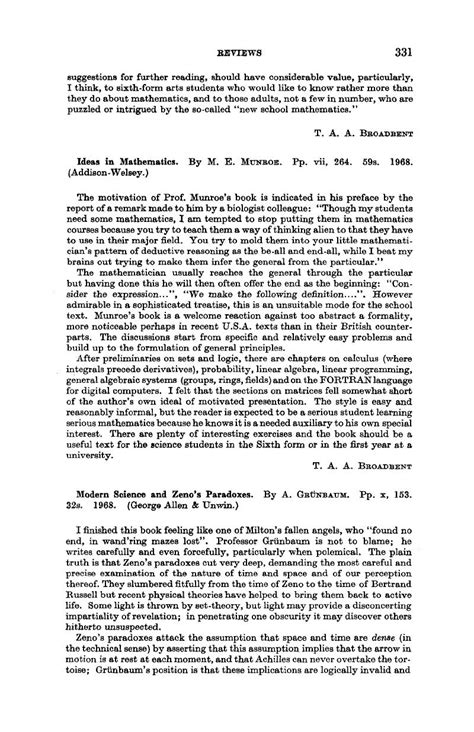 Modern Science And Zenos Paradoxes By A Grünbaum Pp X 153 32s 1968 George Allen