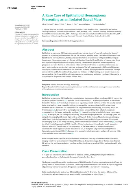 Pdf A Rare Case Of Epithelioid Hemangioma Presenting As An Isolated