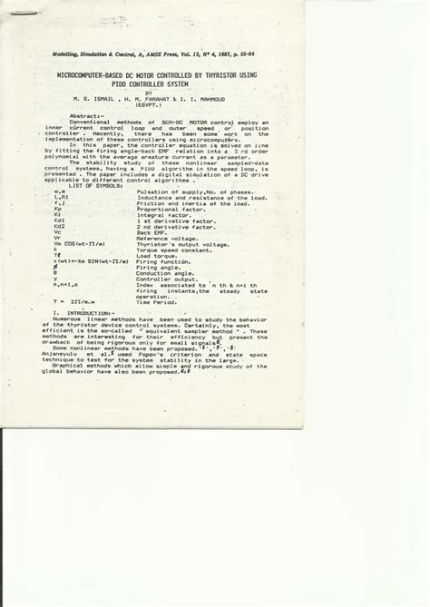 Pdf Microcomputer Based Dc Motor Controlled By Thyristor Using Pidd