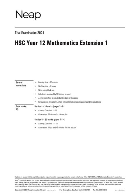 neap trial exam 2022 hsc maths extension 1 year 12 atar notes