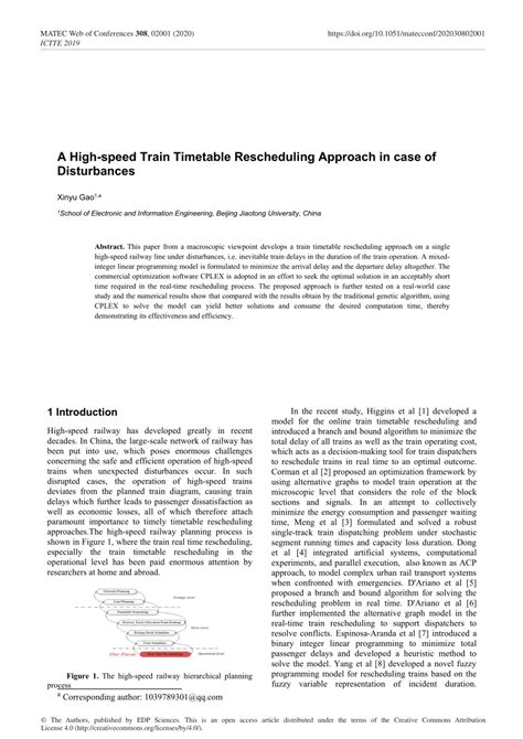 Pdf A High Speed Train Timetable Rescheduling Approach In Case Of Disturbances