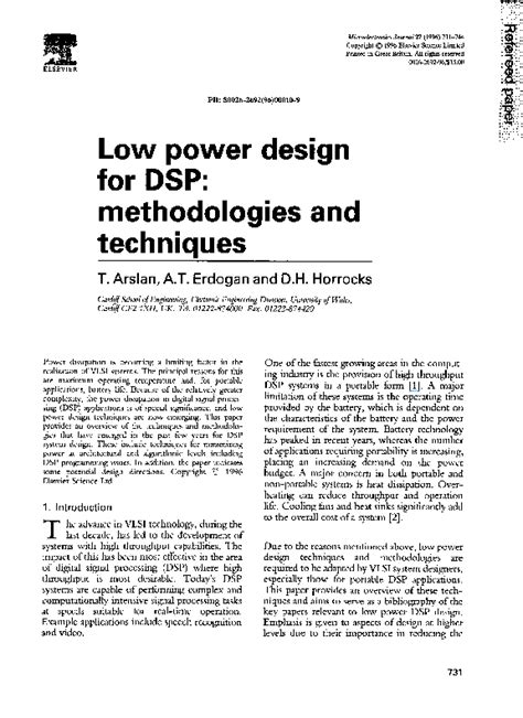 Pdf Low Power Design For Dsp Methodologies And Techniques