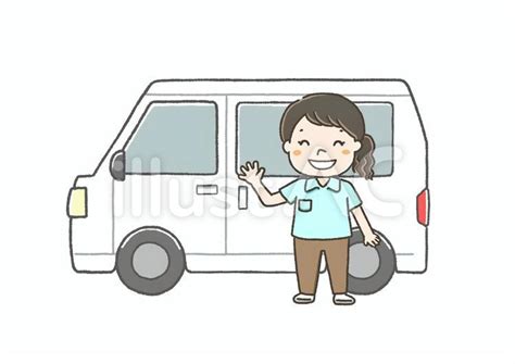 送迎車と介護スタッフ（女性）イラスト No 22421508｜無料イラスト・フリー素材なら「イラストac」