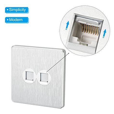 Patikil Ethernet Socket Dual Port Rj45 Cat6 Wall Plate Silver Tone For Ethernet Cable Networking