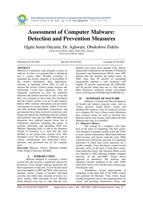 PDF Assessment Of Computer Malware Detection And Prevention Measures