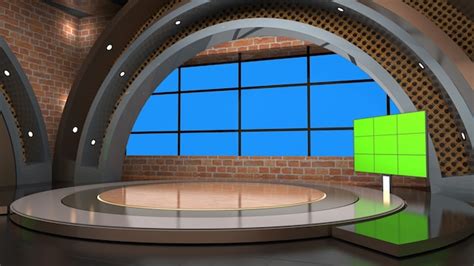 3d 가상 Tv 스튜디오 뉴스 배경 Tv 쇼 Tv On Wall3d 가상 뉴스 스튜디오 배경 프리미엄 사진