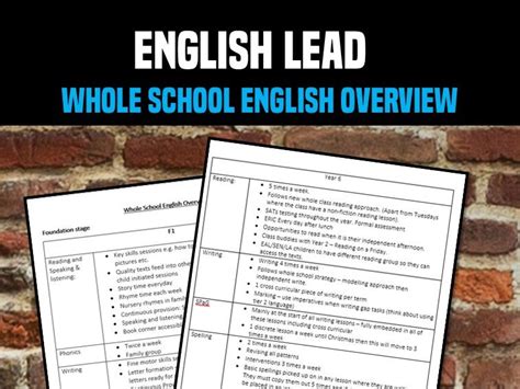 Primary English Lead Whole School Overview Teaching Resources