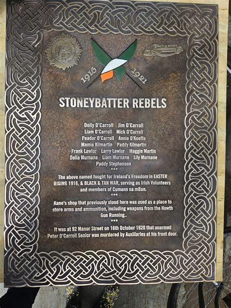 Plaque 2023 Stoneybatter Rebels Cast Foundry Dublin Cast Ltd