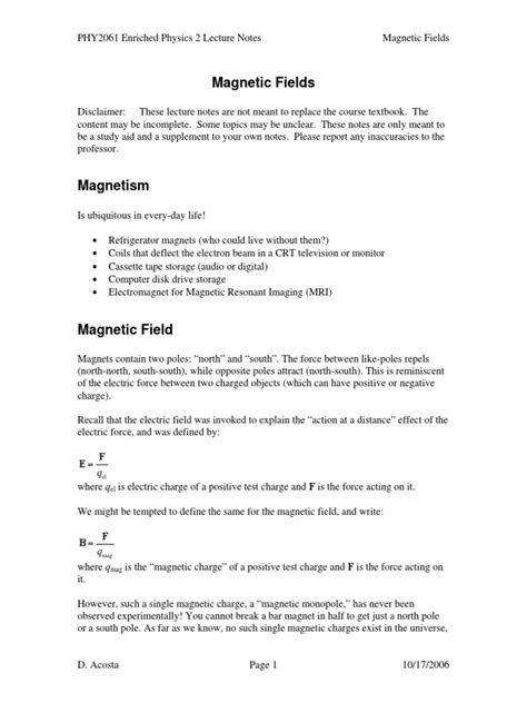 Magnetic Field Lecture Notes Pdf Particle Accelerator Magnetic Field