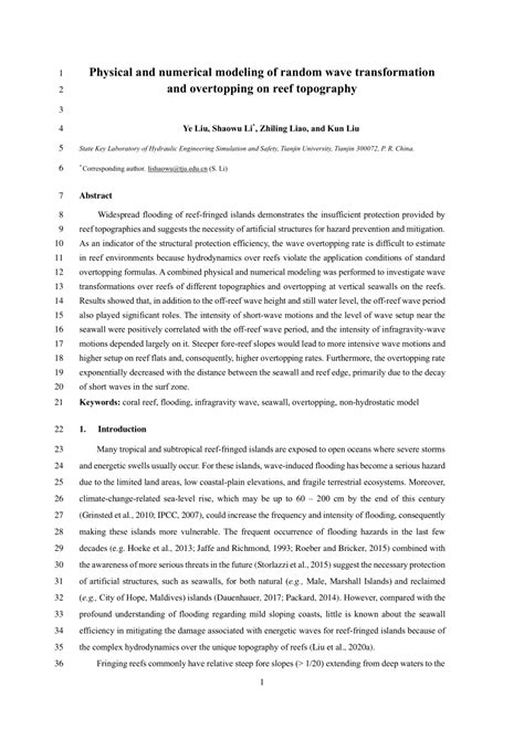 Pdf Physical And Numerical Modeling Of Random Wave Transformation And Overtopping On Reef