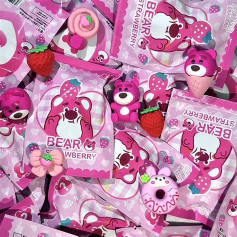 6 packs of cartoon strawberry bear themed rubber blind bags lucky
