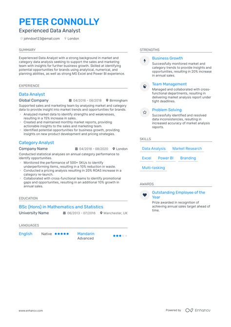 Data Analyst CV Examples For