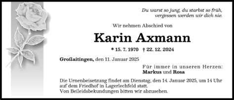 Traueranzeigen Von Karin Axmann Augsburger Allgemeine Zeitung