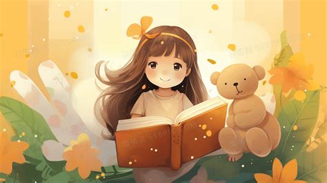 彩色读书的小姑娘插画背景图片下载 2912x1632像素格式 编号1ygfmddw1 图精灵