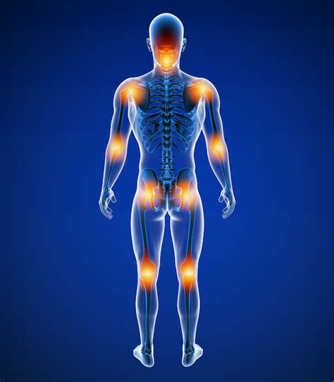 전면 남성 관절 통증의 3d 일러스트 프리미엄 사진