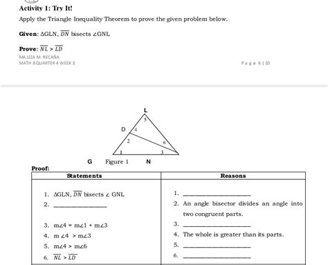 solved activity 1 try it apply the triangle inequality theorem to prove the given problem