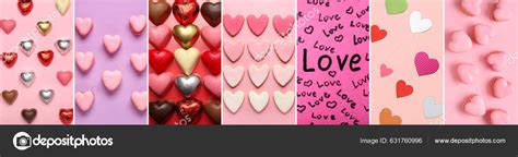 Festive Collage Valentines Day Celebration Hearts Color Background