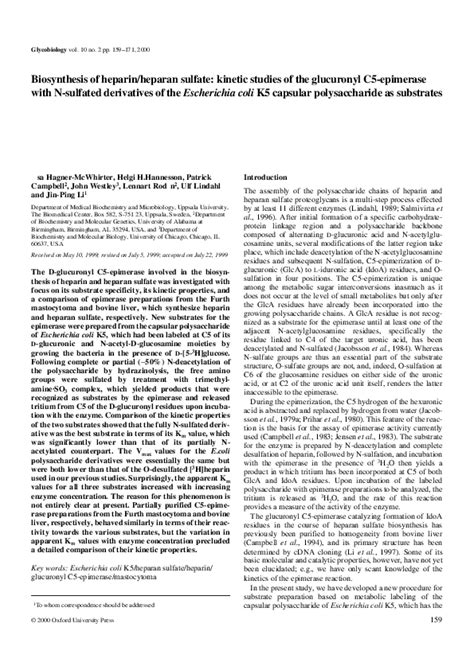 Pdf Biosynthesis Of Heparinheparan Sulfate Kinetic Studies Of The