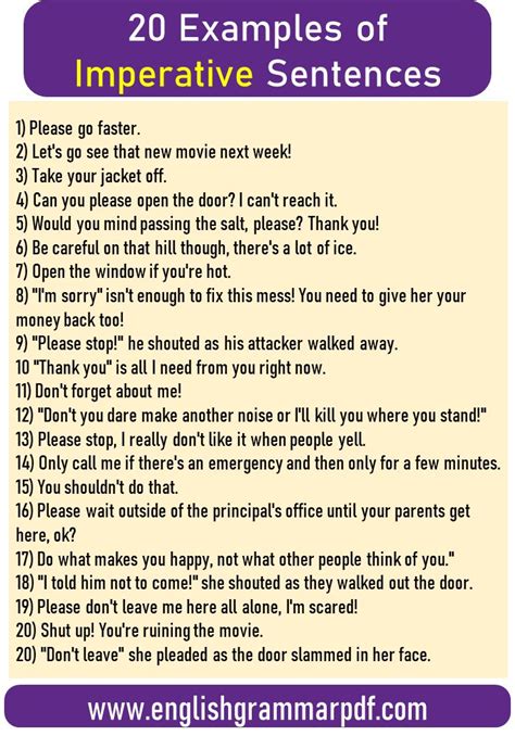 100 Examples Of Imperative Sentences In English English Grammar Pdf